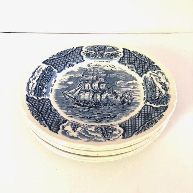 Vintage Staffordshire Fair Winds Ship Blue & White Dinner Plates- Set ...