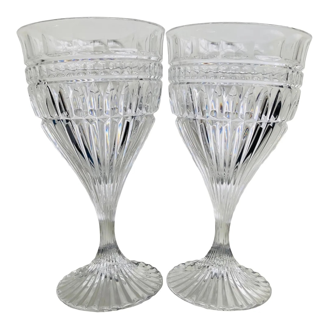 Mikasa "titan" Pattern Cut Crystal Wine Glasses- Set of 2 FREE DOMESTIC ...