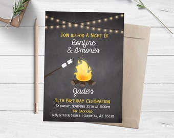 Campfire Birthday Invitation Printable Design Customizable - Etsy