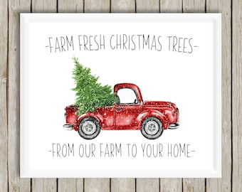 Farm Fresh Christmas Trees Truck and Tree Print Christmas Tree Farm ...
