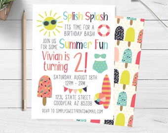 Summer Birthday Invitation Watercolor Summer Invite Fun in | Etsy