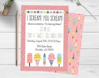 Watercolor Ice Cream Birthday Invitation Template I Scream You Scream ...
