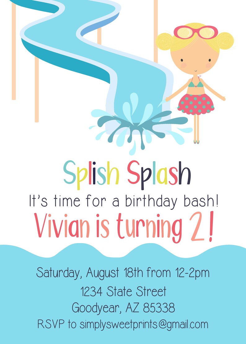 Splish Splash Birthday Invitation, Water Slide Birthday Invite, Pool ...