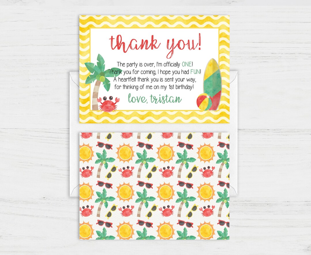 Summer Fun Birthday Thank You Card - Etsy