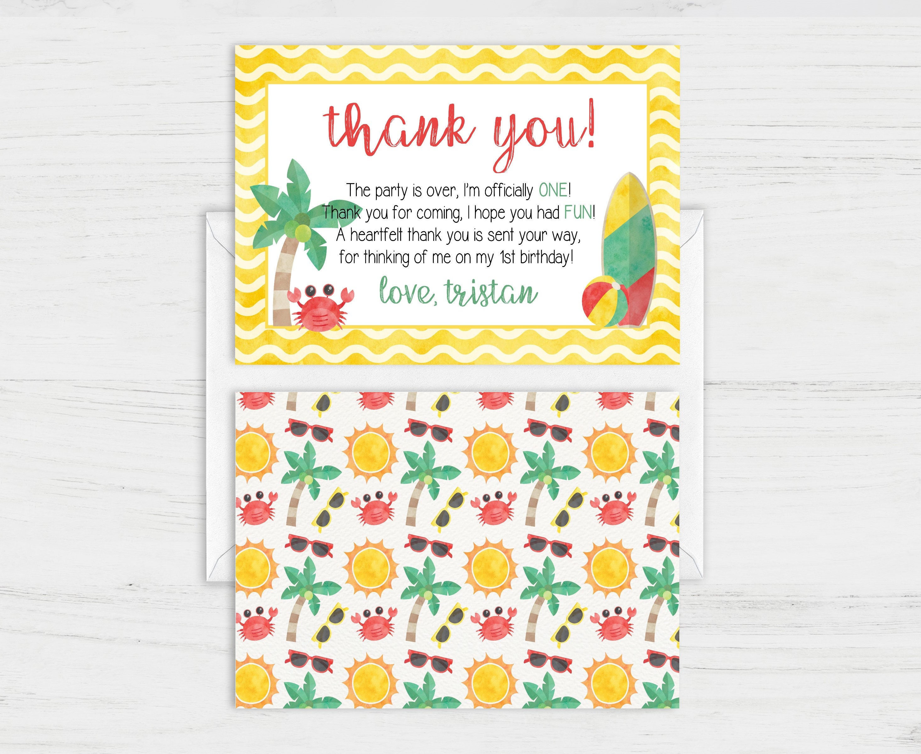 Summer Fun Birthday Thank You Card - Etsy