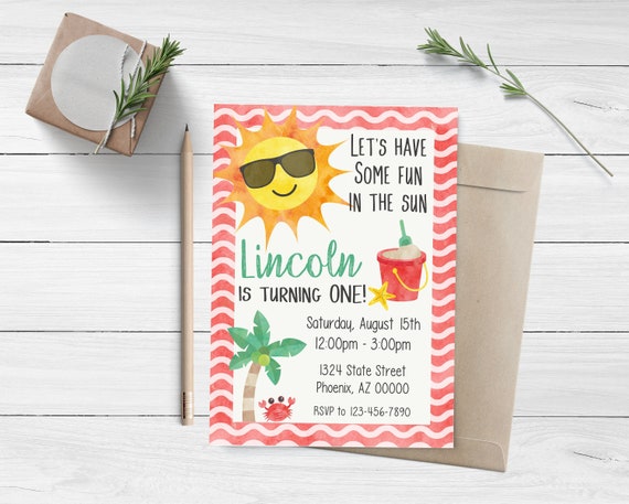 Summer Birthday Invitation Watercolor Summer Invite Fun in | Etsy