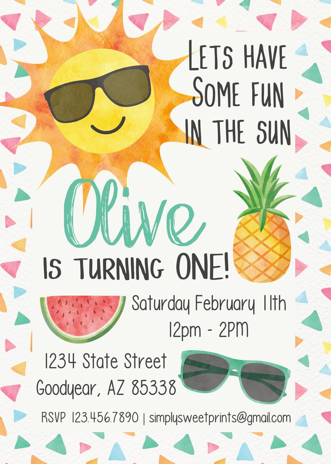 Summer Birthday Invitation Watercolor Summer Invite Fun in | Etsy