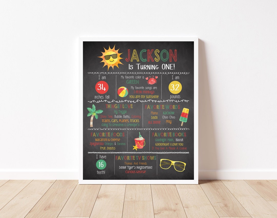 Summer Birthday Stats & Milestone Poster, Fun in the Sun Birthday ...