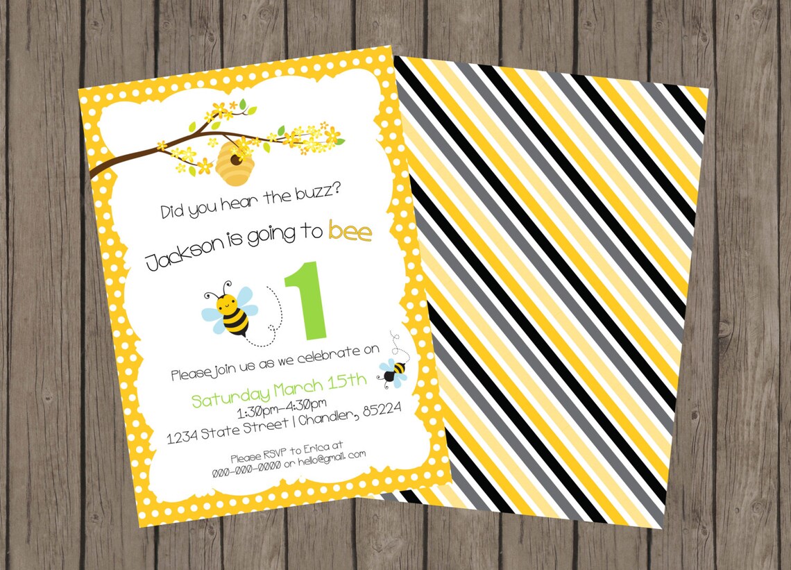 Bumble Bee Birthday Party Invitation, Bumble Bee Birthday,yellow ...