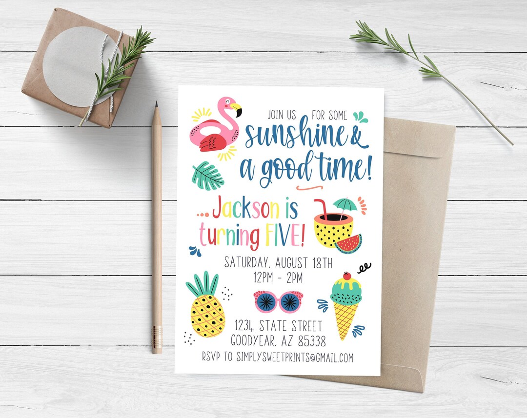 Summer Birthday Invitation, Fun in the Sun Summer Invite, Sunshine ...