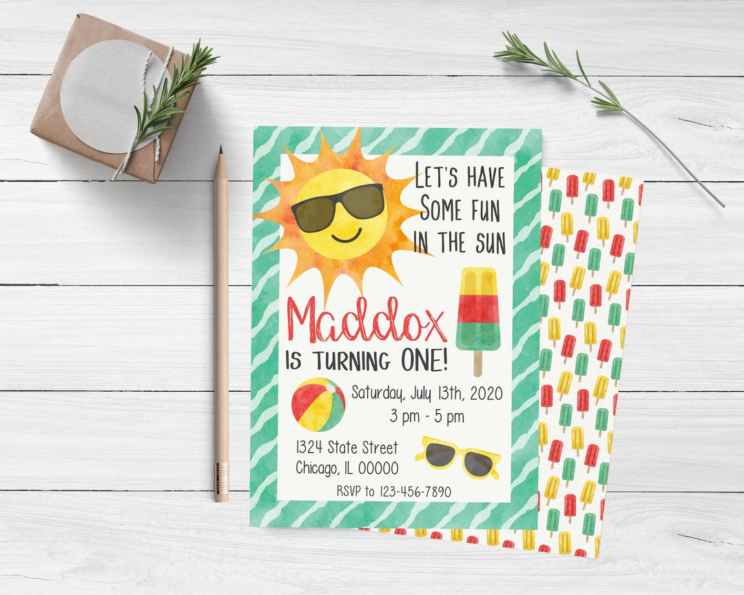 Summer Birthday Invitation, Watercolor Summer Invite, Fun in the Sun ...