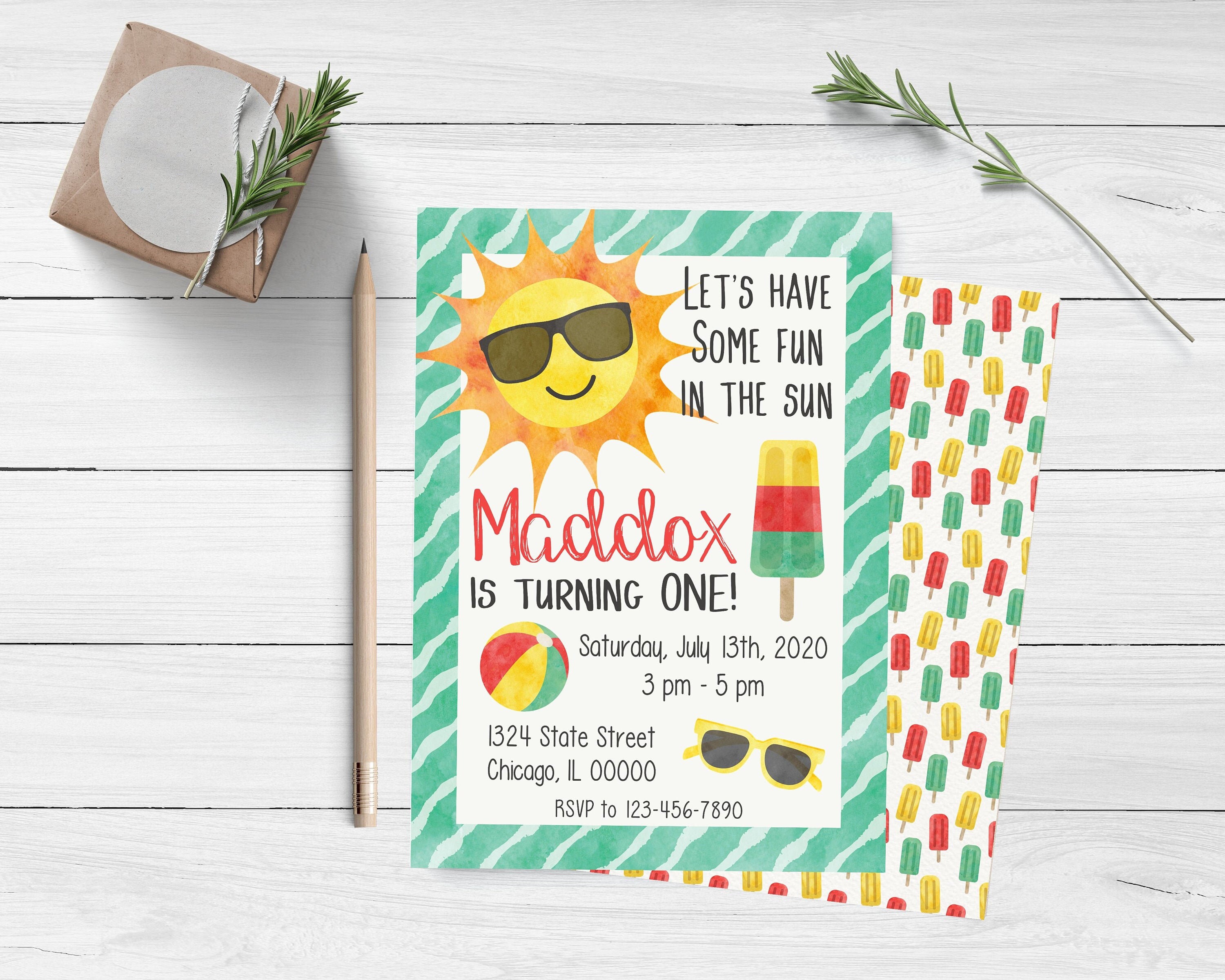 Summer Birthday Invitation, Watercolor Summer Invite, Fun in the Sun ...