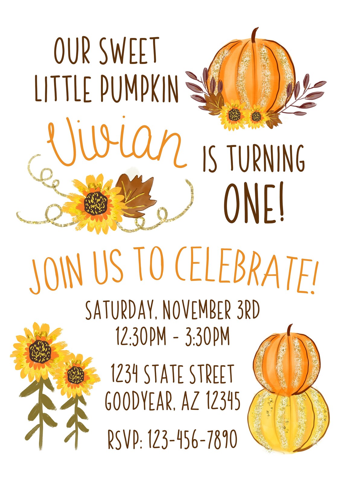 Little Pumpkin First Birthday Invitation Fall Birthday | Etsy
