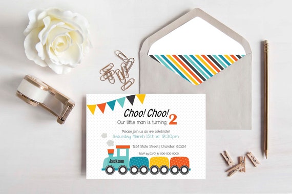 Choo Choo Birthday Party Invitation Train Birthday Invitation | Etsy