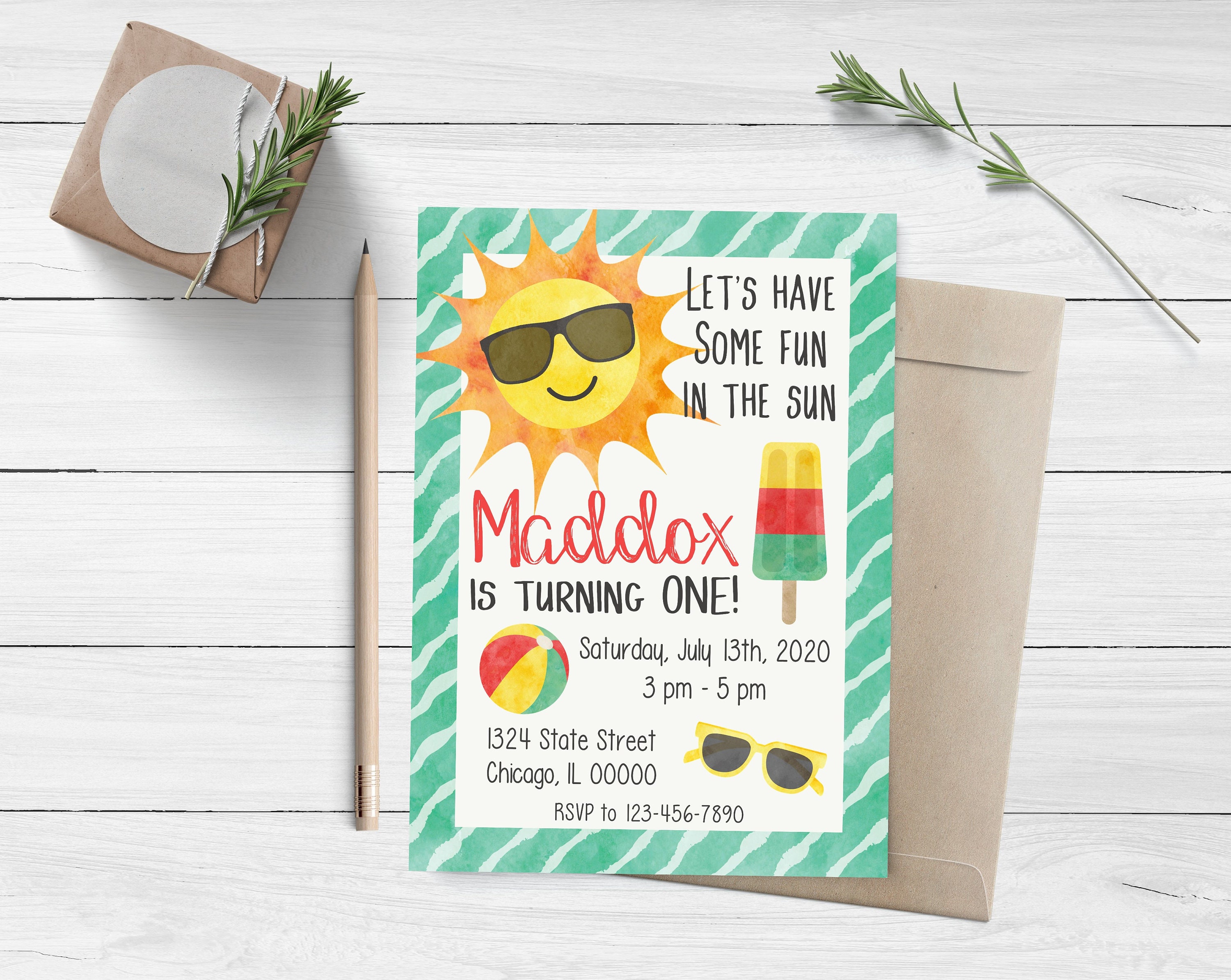 Summer Birthday Invitation, Watercolor Summer Invite, Fun in the Sun ...