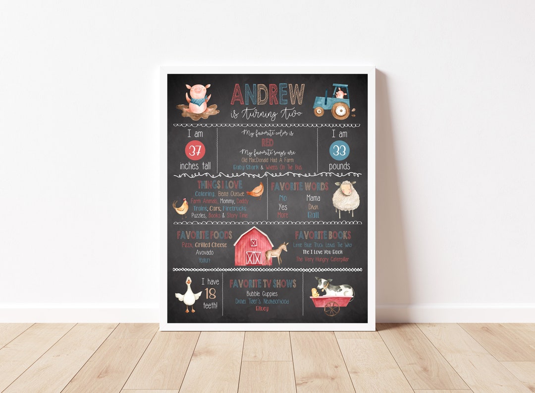Barnyard Birthday Milestone Poster, Farm Birthday Yearly Stats Poster ...