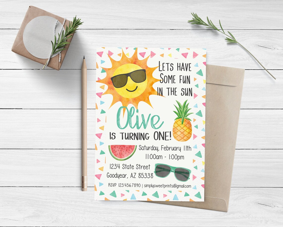 Summer Birthday Invitation Watercolor Summer Invite Fun in | Etsy