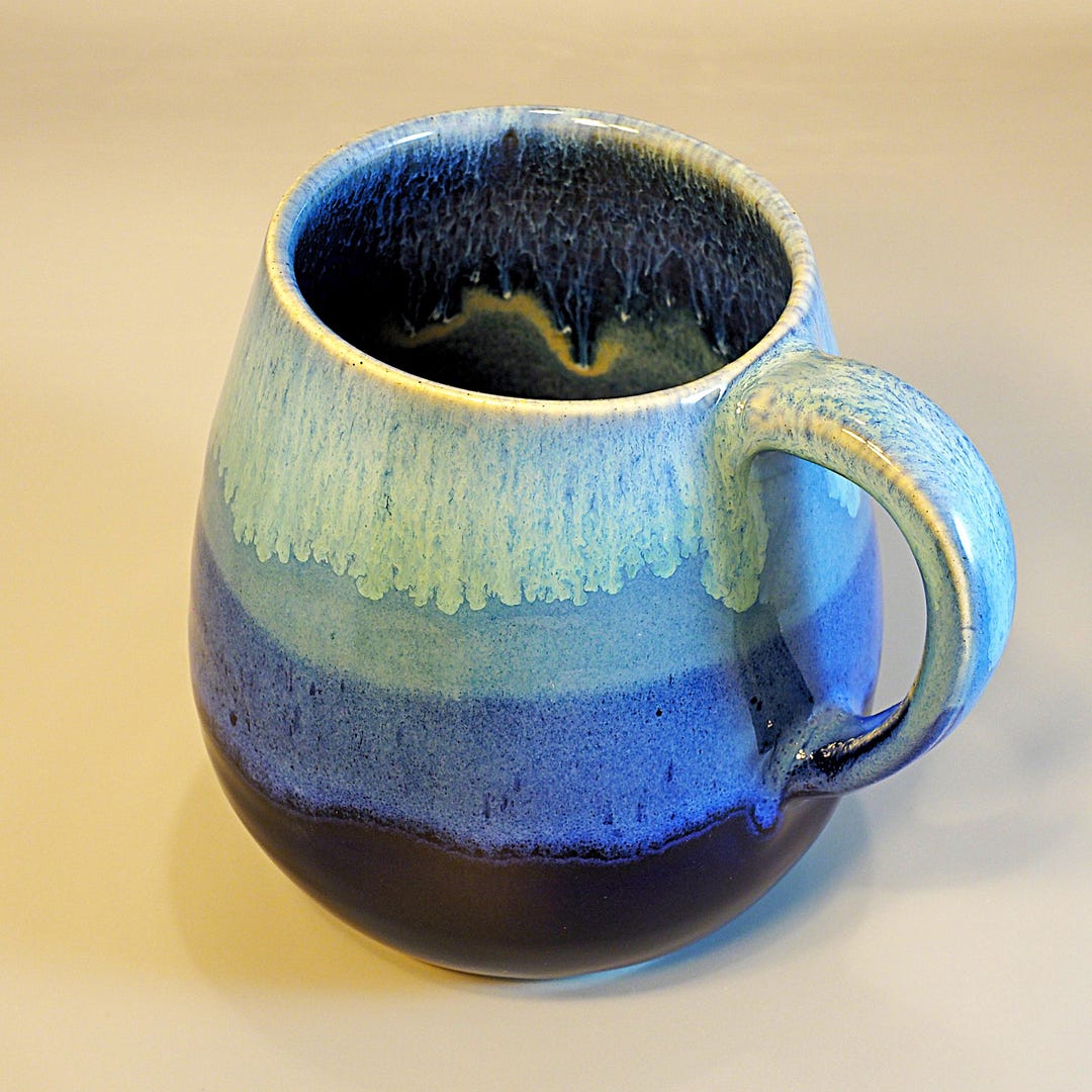 Striking Sophisticated Blue Color Handmade Ceramic Coffee Mug, Flowing ...
