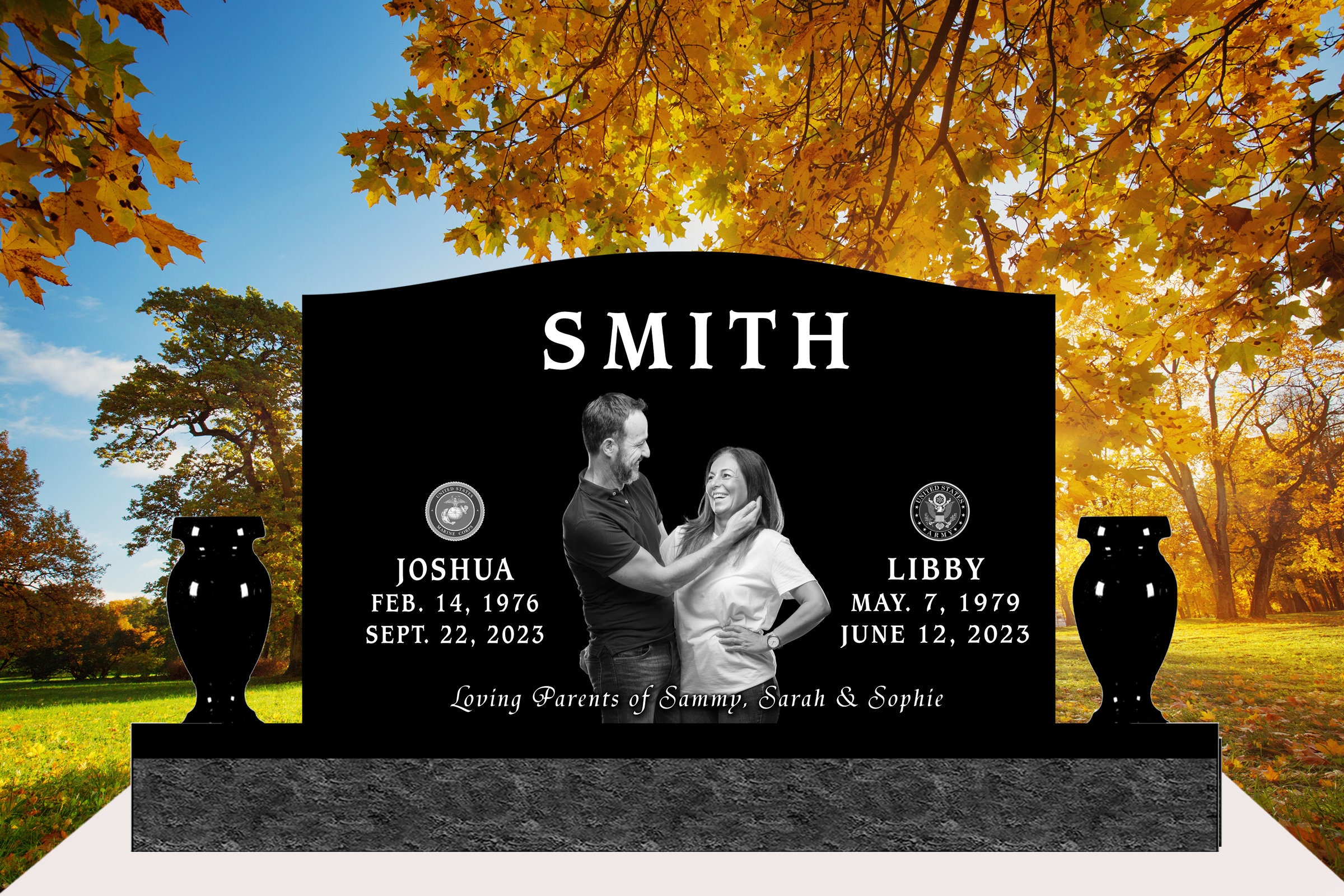 Black Granite Headstone Monument 36x6x24 All Polished on a 48x12x6 ...