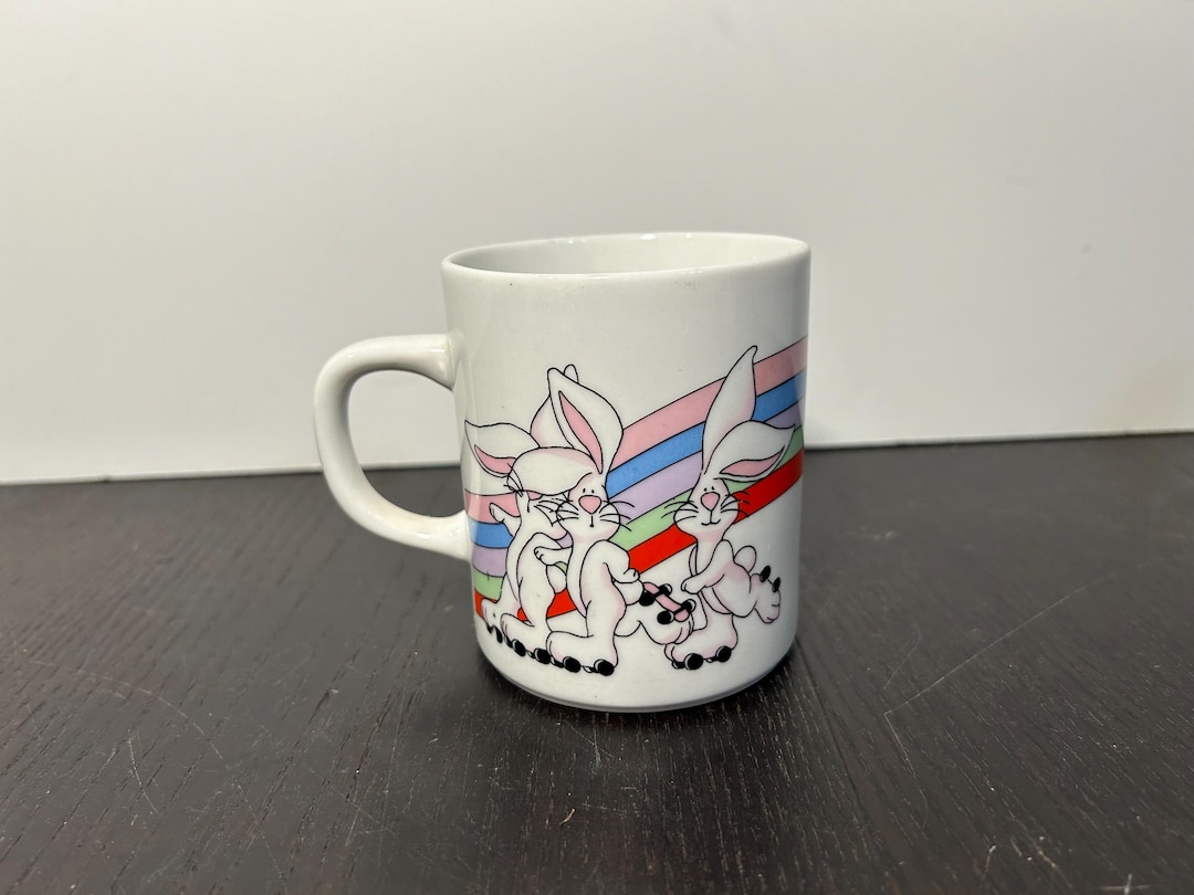 Vintage Roller Skating Bunnies/rabbits With Rainbow Coffee Mug/coffee ...