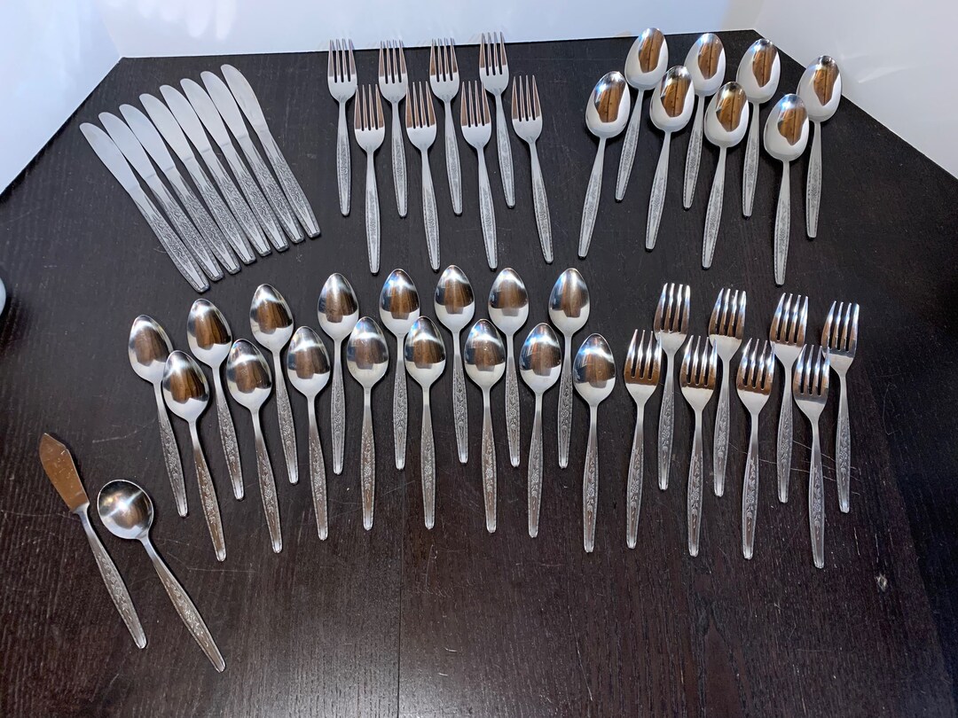 Interpur INR7 Rose Vine Stainless Steel Flatware - Service for 8 Plus ...