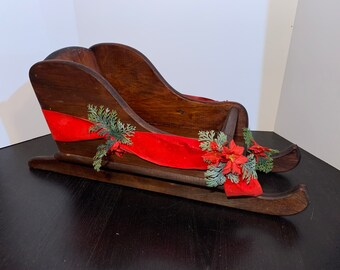 Vintage Wooden Sled for Porch, Rustic Winter Christmas Sleigh ...