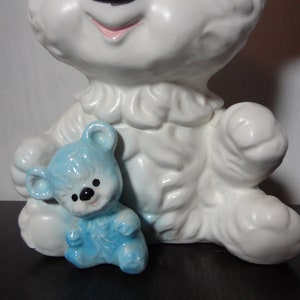 Vintage Inarco Kitsch Ceramic White and Blue Teddy Bear Shaped Nursery Planter - Nursery/baby's ...