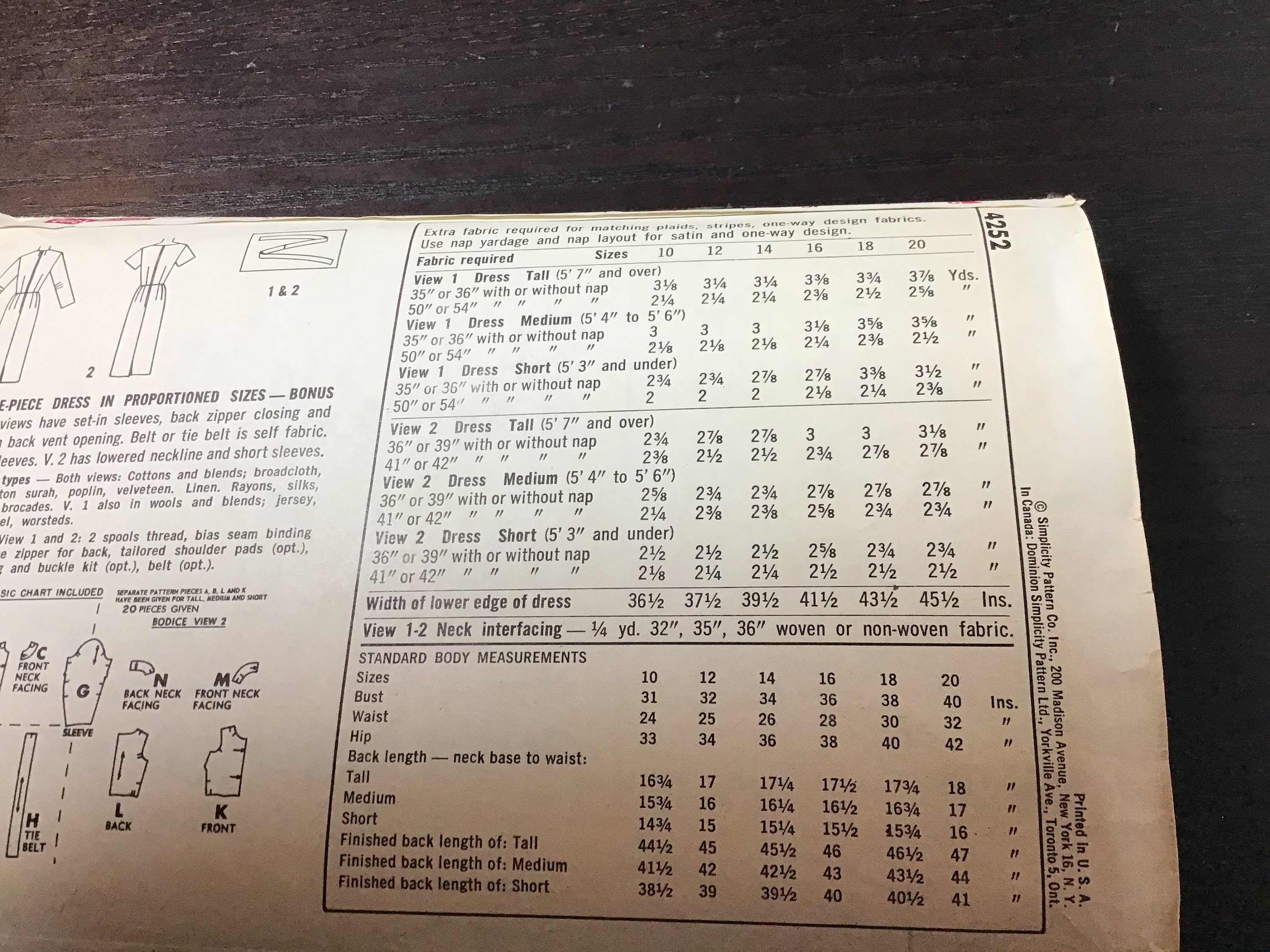 Vintage Simplicity 4252 Sewing Pattern One Piece Dress in - Etsy