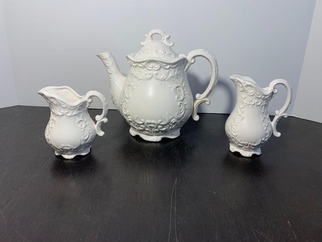 Vintage Napco/napcoware White Embossed Ceramic French Provincial Teapot ...