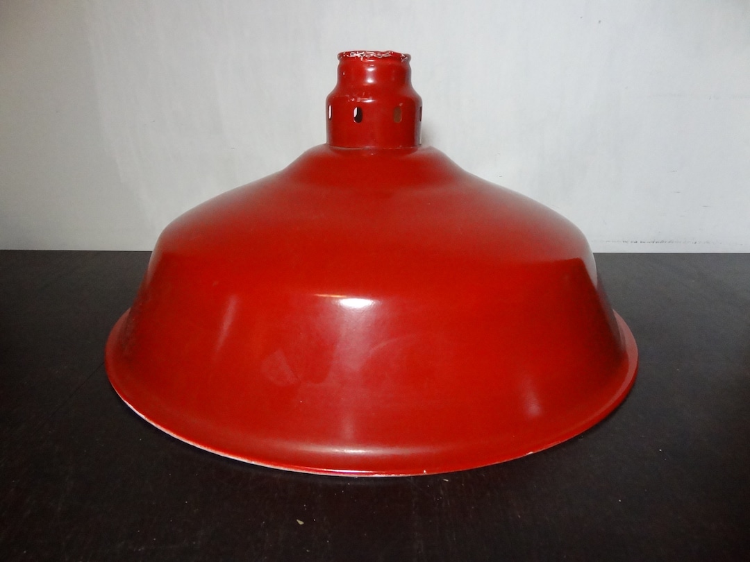 Vintage Large Industrial Red Enamel Metal 17" Lamp Shade - Warehouse ...