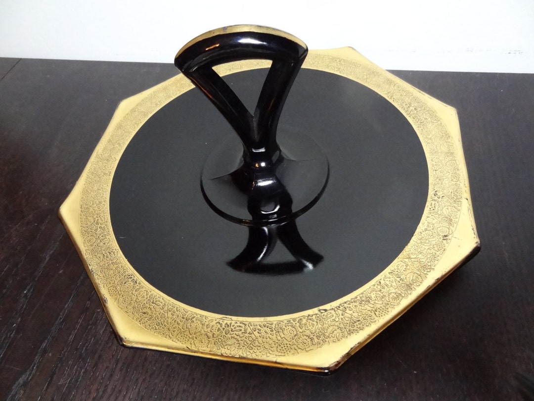 Vintage L E Smith Black Amethyst Glass? Octagonal Serving Platter ...