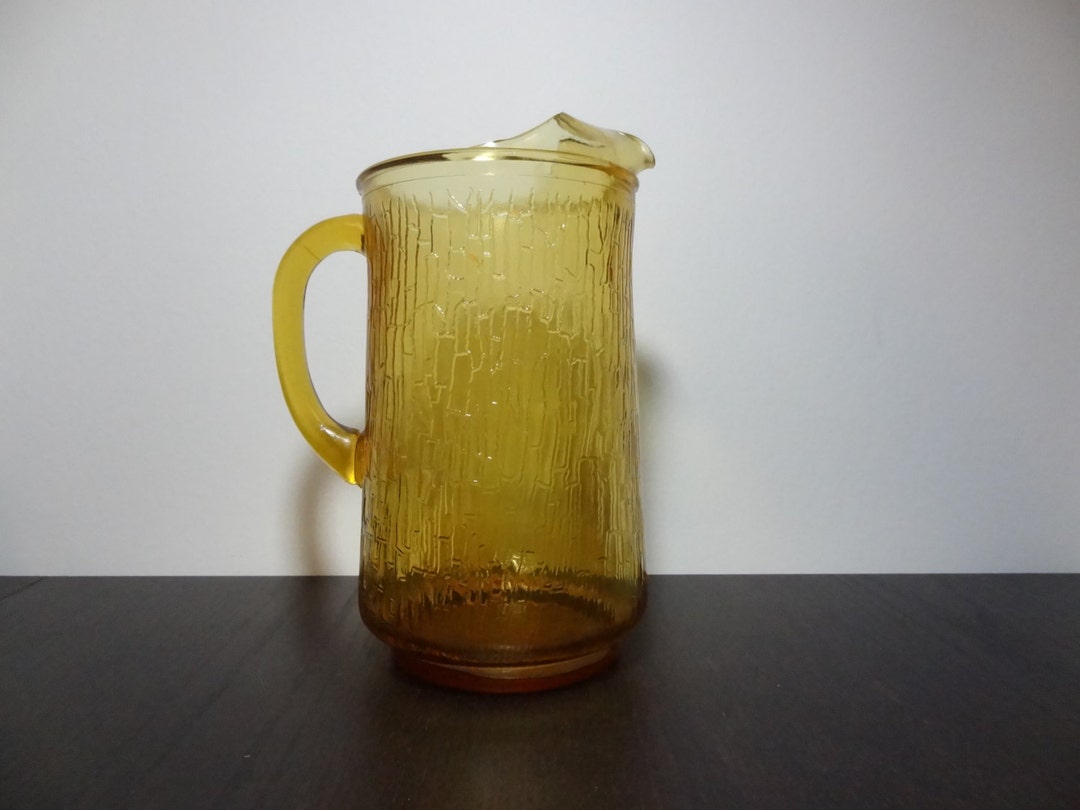 Vintage Amber Glass Pitcher With Tree Bark or Bamboo Pattern - Mid ...
