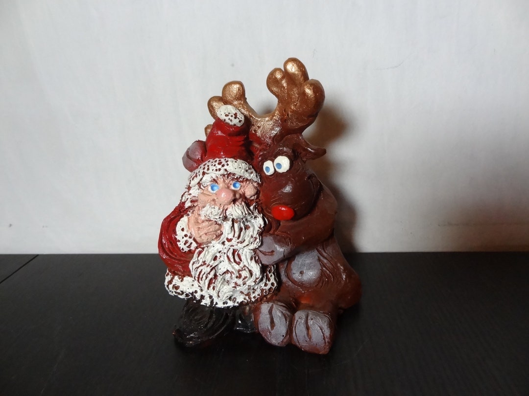 Vintage Buhner Studio Santa Claus and Reindeer Clay Sculpture/figurine ...