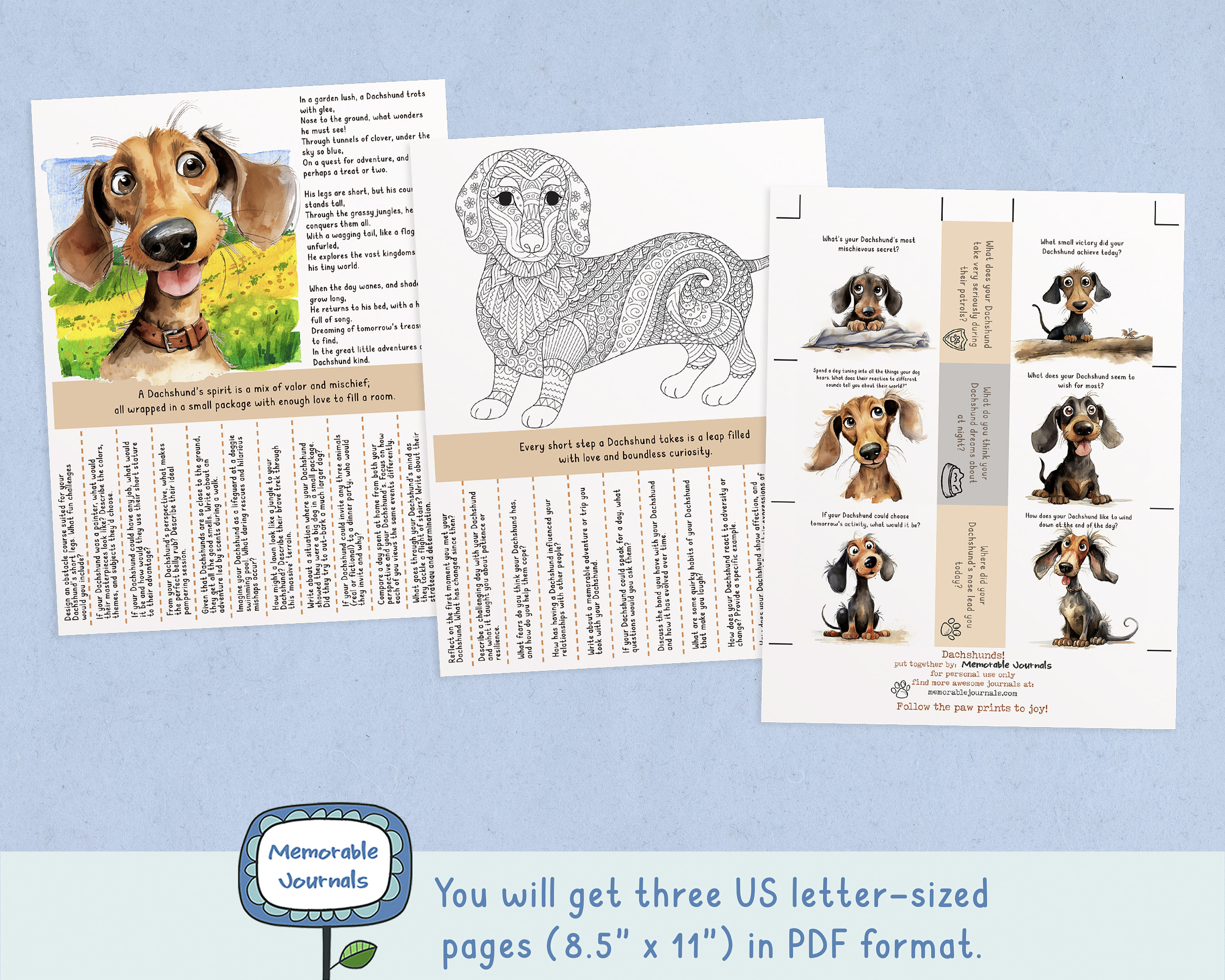 Dachshund Printable Journal Prompts and Coloring Page Perfect for the ...