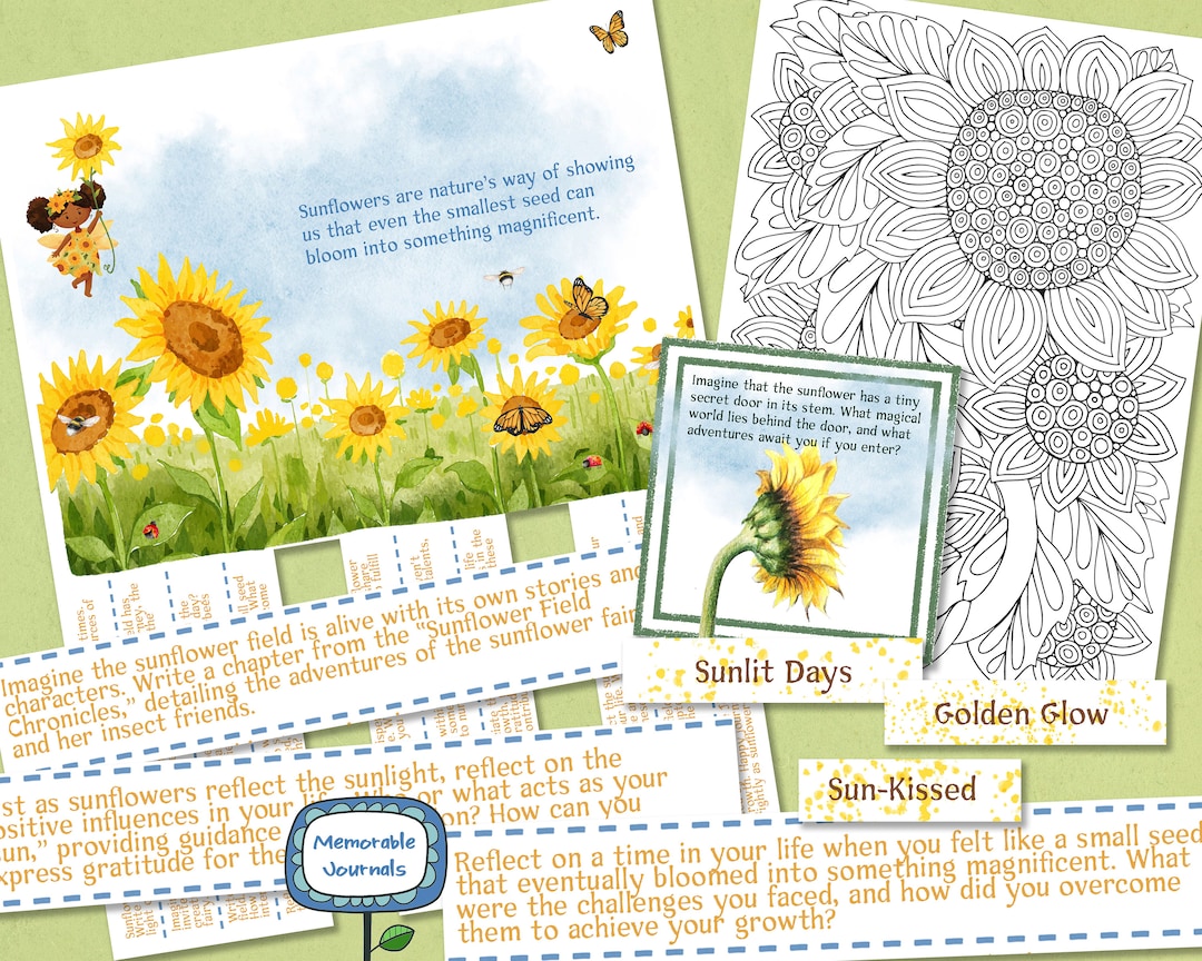 Sunflower Journal Prompts. Journal Words and Journal Cards to Decorate ...