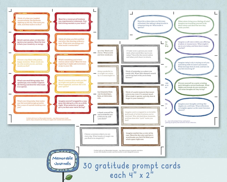 Gratitude Journal Prompts Printable Set: 30 Inspiring Cards for Daily ...