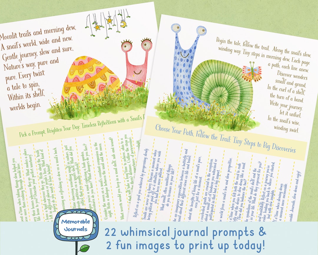 Creative Writing Prompts, Whimsical Snail Printable, Encouragement ...