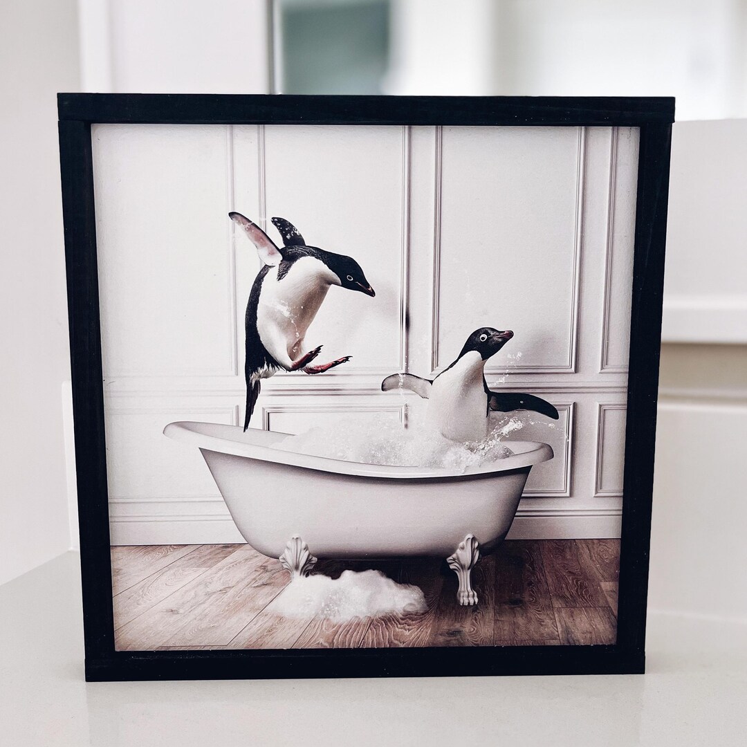 Penguins in the Bathtub / Funny Sign/ Bathroom Decor / Home Decor ...