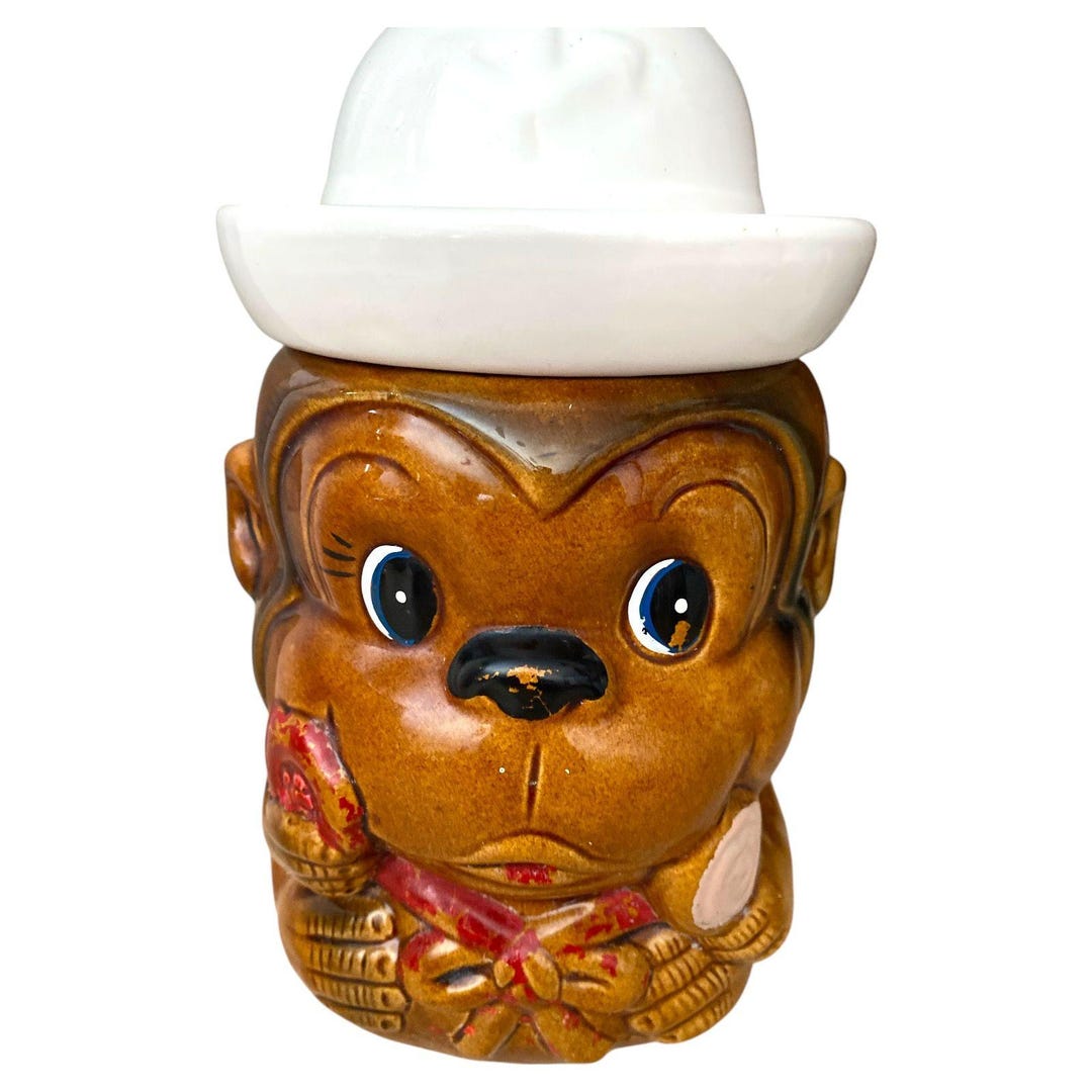 MCM Ceramic Brown Monkey Cookie Jar W/sailor Hat-1960's-japan Vtg 10.5 ...