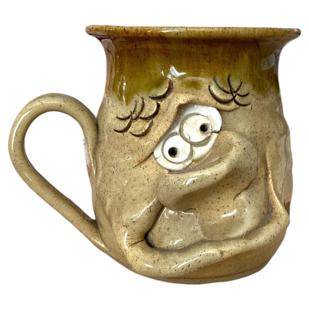 Pretty Ugly Pottery Mug Wales Glazed Stoneware Novelty Funny Face 6 Ozs ...