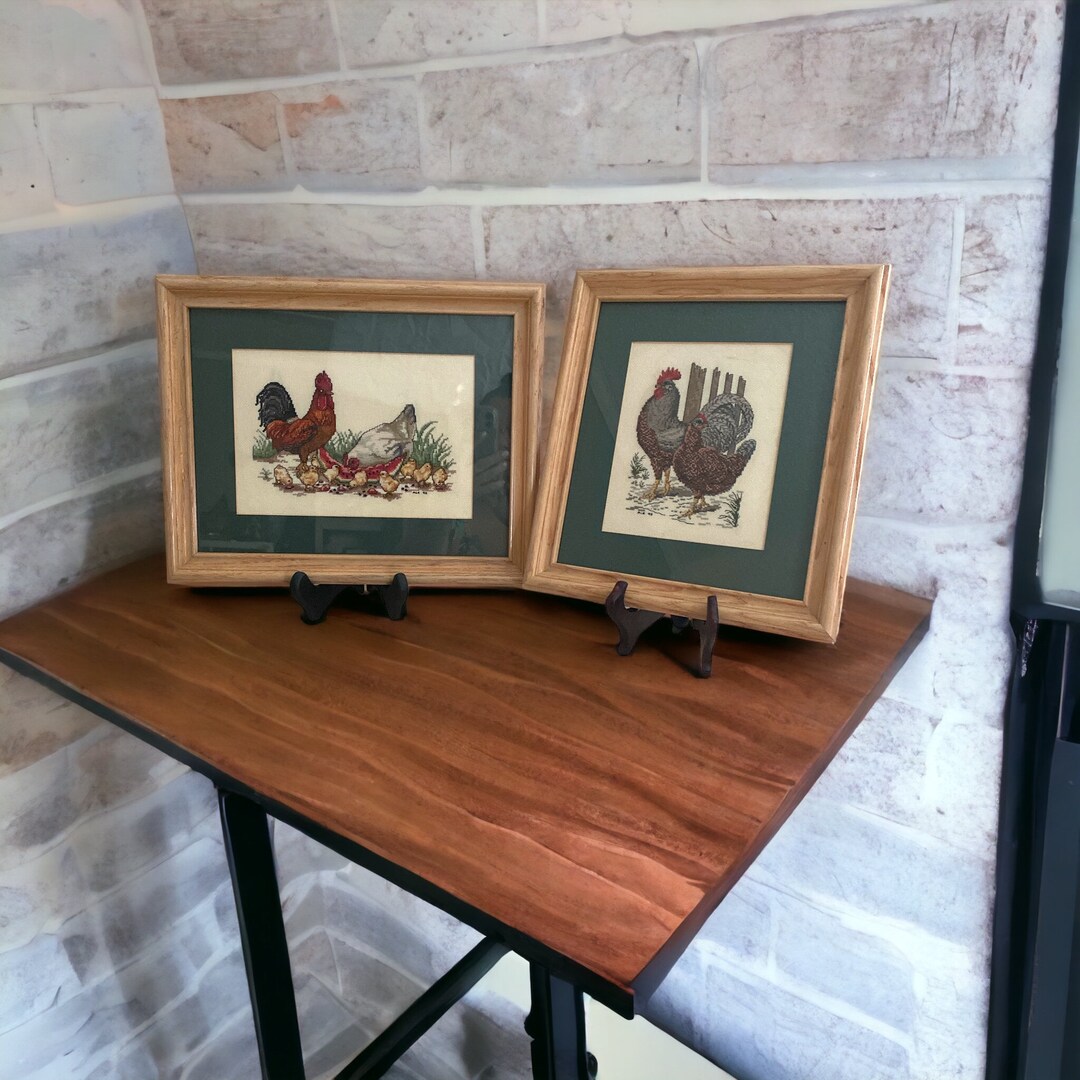 Chickens Roosters Hens Chicks Framed Matted Finished Counted Cross ...