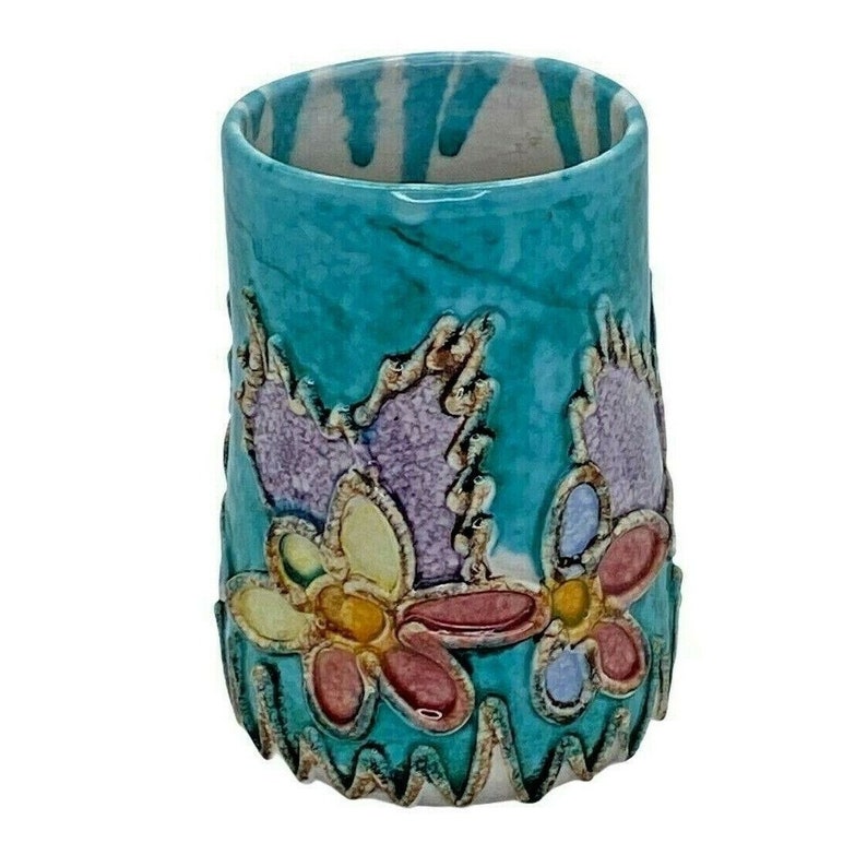 Pottery Floral Vase Made in Italy Hand Painted Drip Glaze - Etsy