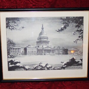 Historic Etching of the United States Capitol by Artist Day Lowry Rare ...
