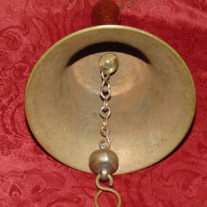 Vintage LARGE 10 Inch School Bell Solid Heavy Brass Hanging Wood Handle ...