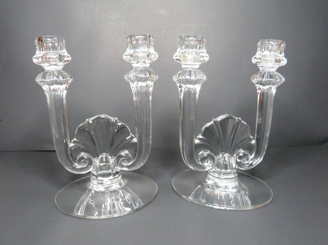 Pair - 1930's Heisey Crystal Double Candlesticks in the TOUJOUR Pattern ...