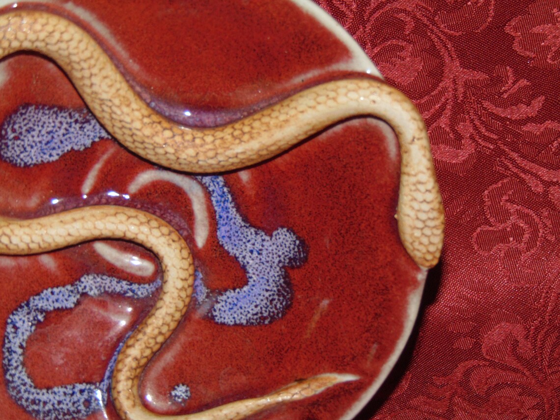 Unique Enameled Snake Plate Low Bowl Hand Painted Heavy | Etsy