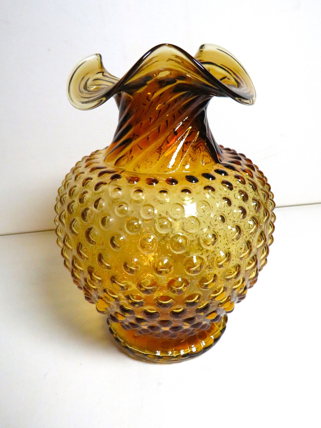 Vintage Amber Hobnail Swirl Vase Tiara by Indiana Glass Co Collectible ...