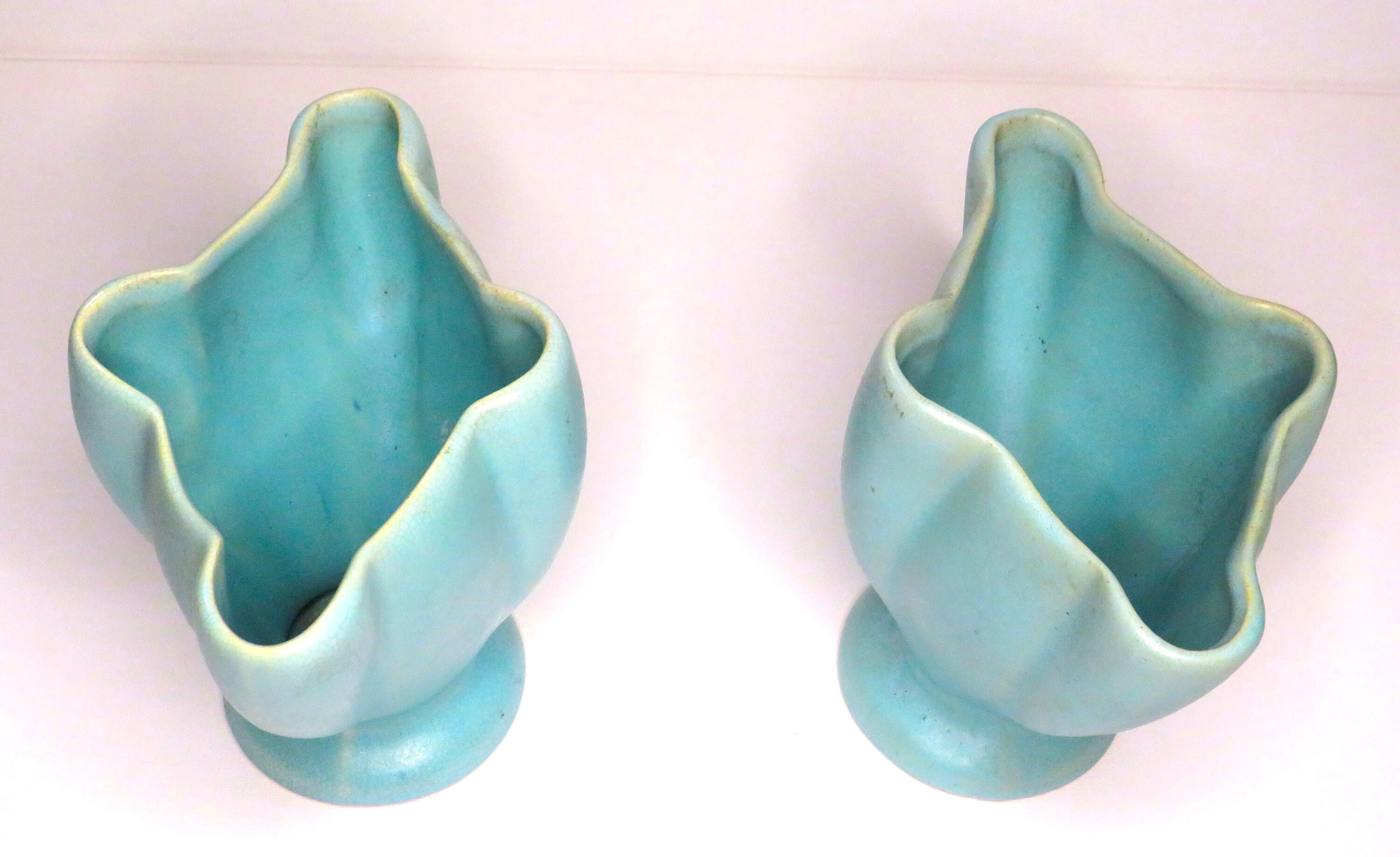 Burley Winter Pottery Fan Vases: Turquoise Aqua Blue Pair - Etsy