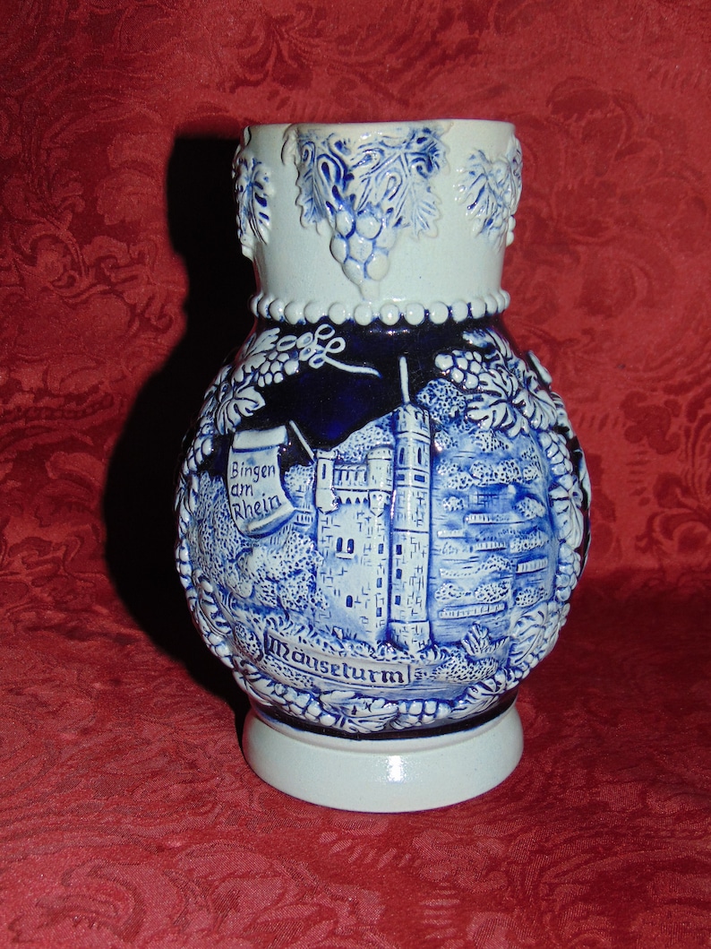 1 Liter Pitcher Blue & Grey Salt Glaze Mauseturm or Mouse - Etsy