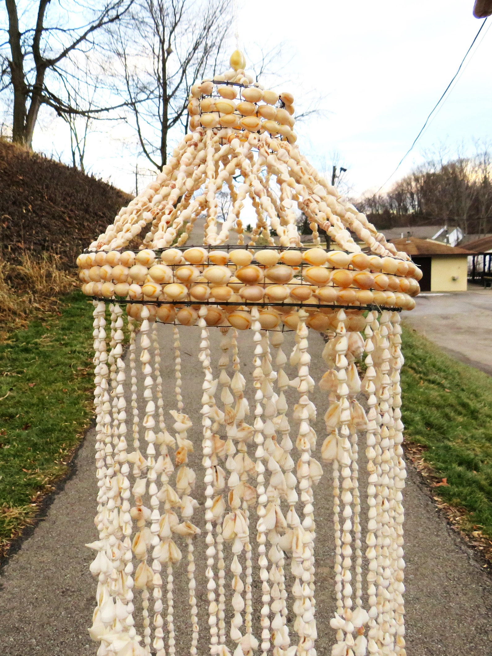 1970's LONG 46 Inch Spiral Shell Chandelier Hanging Pendant Classic ...
